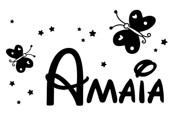 Vinilo con nombre Amaia y estilo de letra Disney, mariposas y estrellas